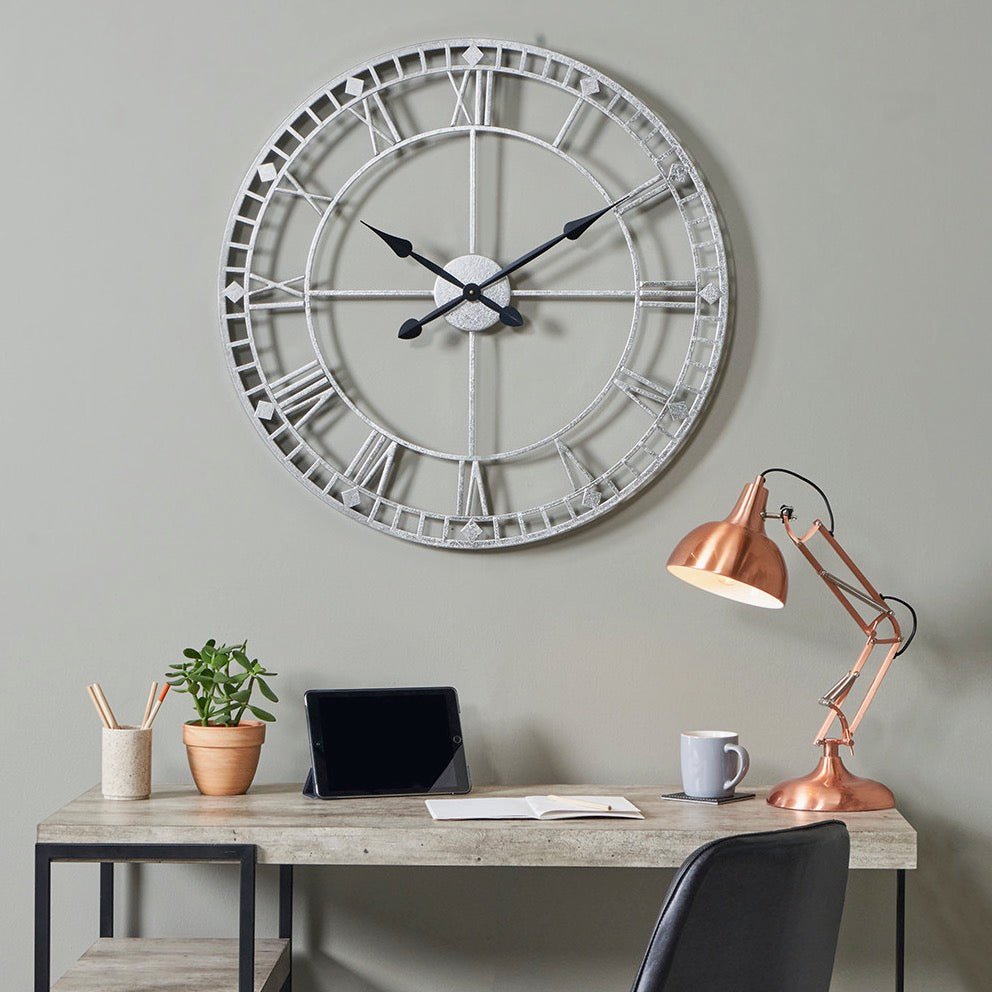 Antique Silver Metal Wall Clock (80cm) – Duck Barn Interiors