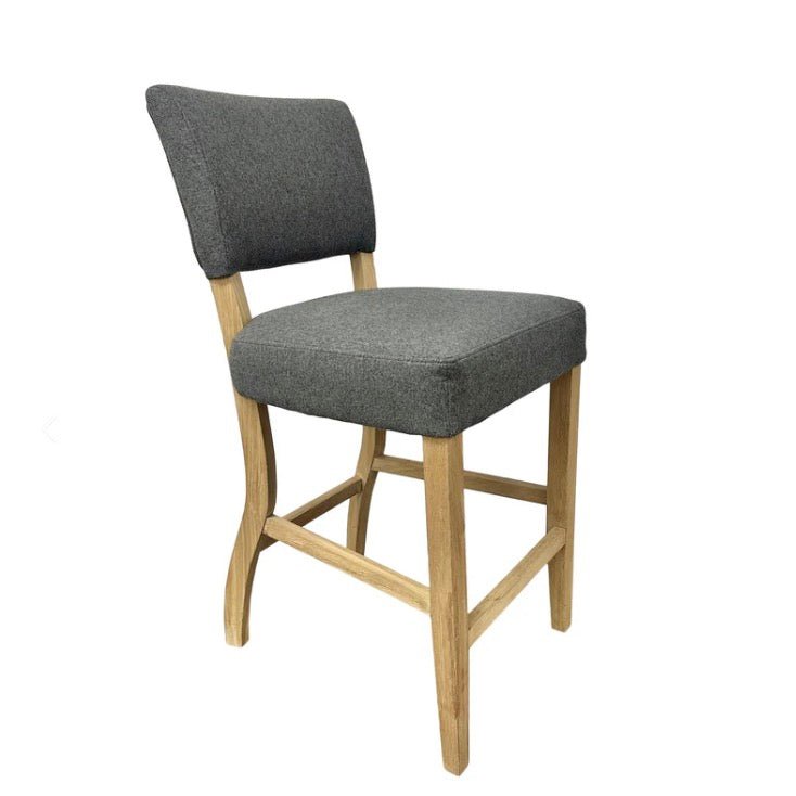 Clanfield Grey Upholstered Oak Bar Stool – Duck Barn Interiors