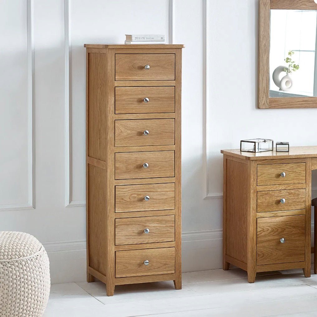 Mallory Oak 7 Drawer Tallboy Chest of Drawers – Duck Barn Interiors