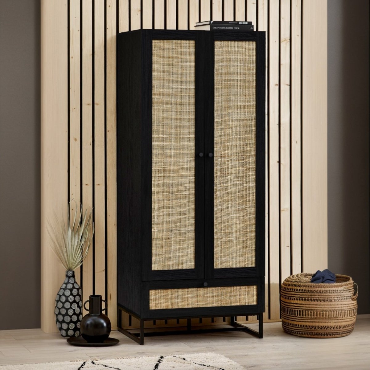 Padstow Wardrobe with Low Drawer - Black – Duck Barn Interiors
