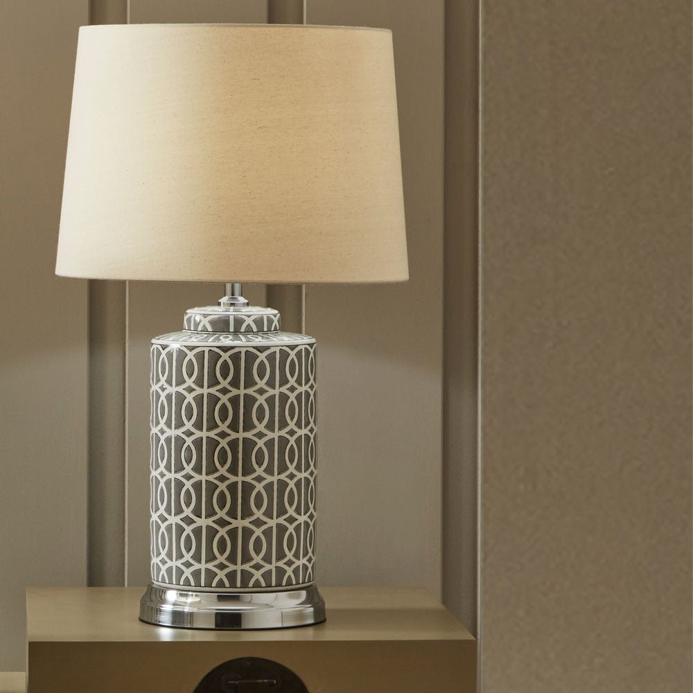 Grey and White Geo Pattern Table Lamp - Large – Duck Barn Interiors