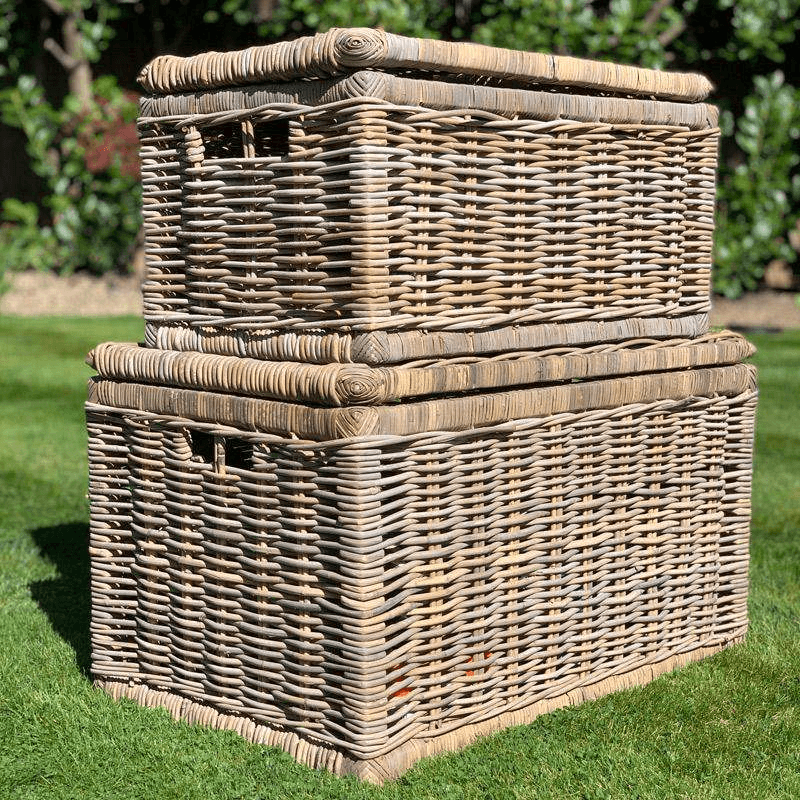 Set of 2 Grey Wicker Storage Chests with Lids | Duck Barn Interiors