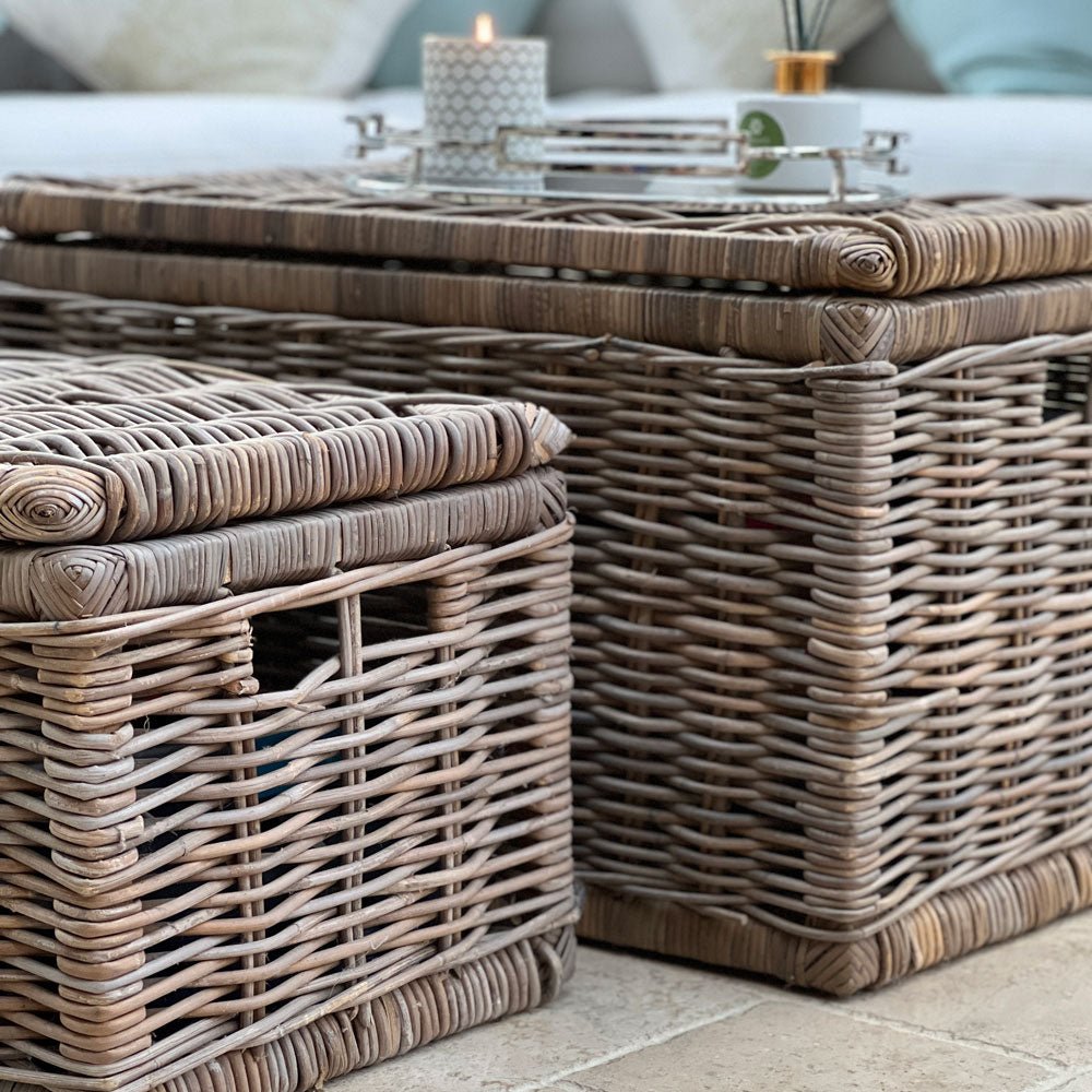 Set of 2 Grey Wicker Storage Chests with Lids | Duck Barn Interiors