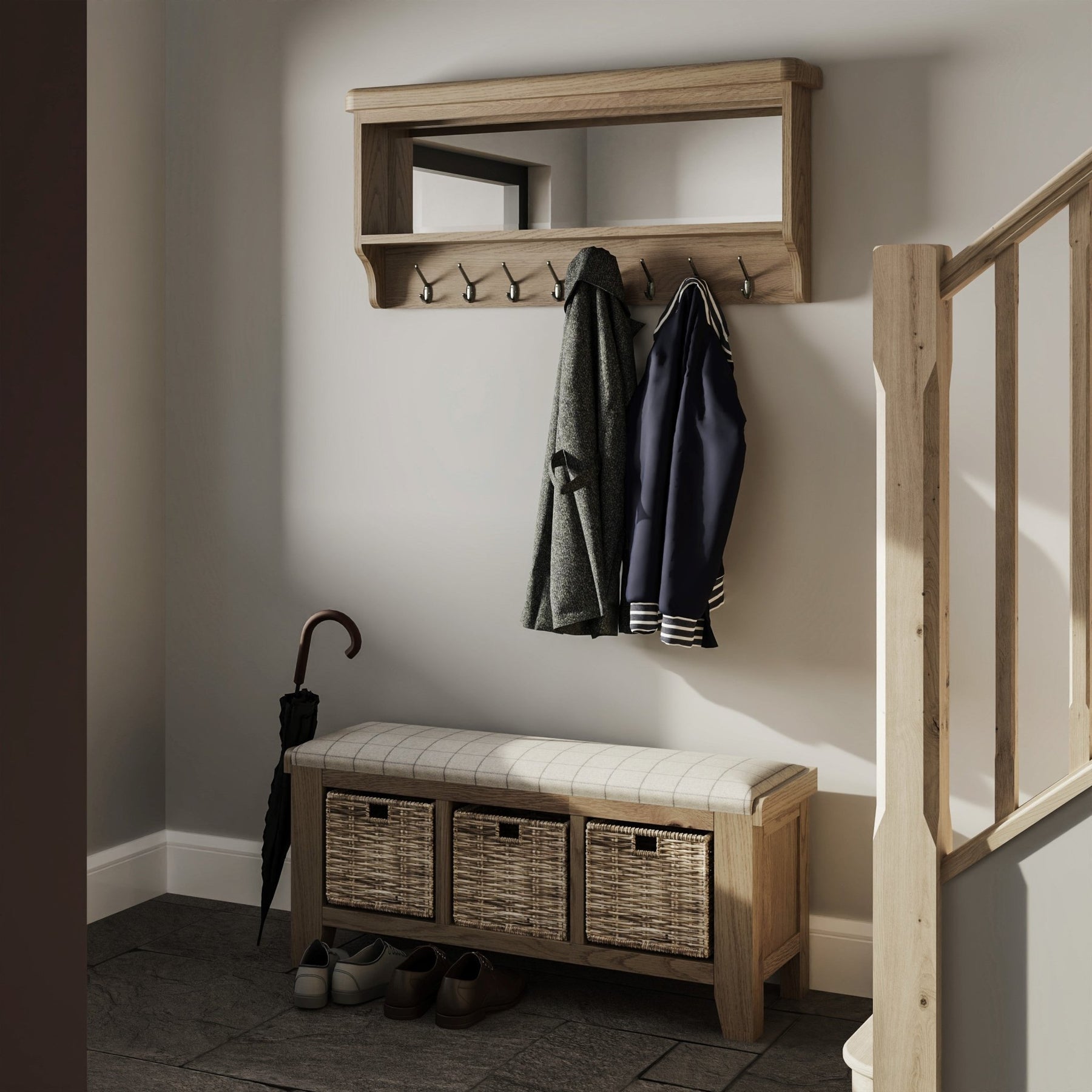 Rusper Oak Hall Coat Rack with Mirror – Duck Barn Interiors