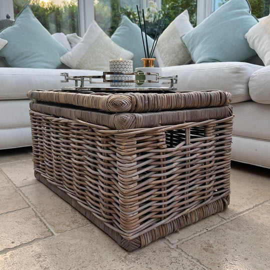 Small Grey Wicker Storage Chest With Lid | Duck Barn Interiors
