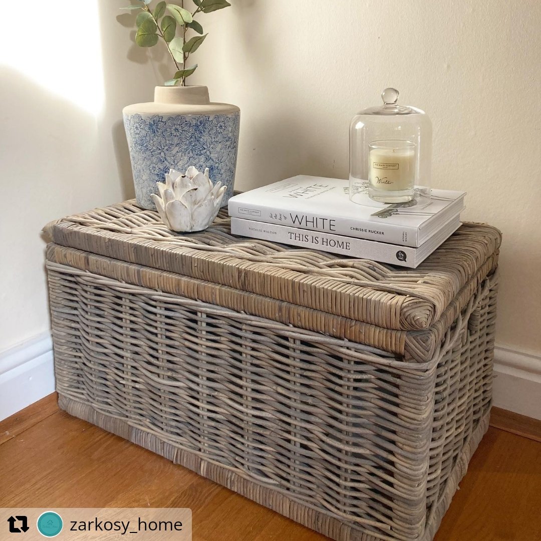 Small Grey Wicker Storage Chest With Lid | Duck Barn Interiors