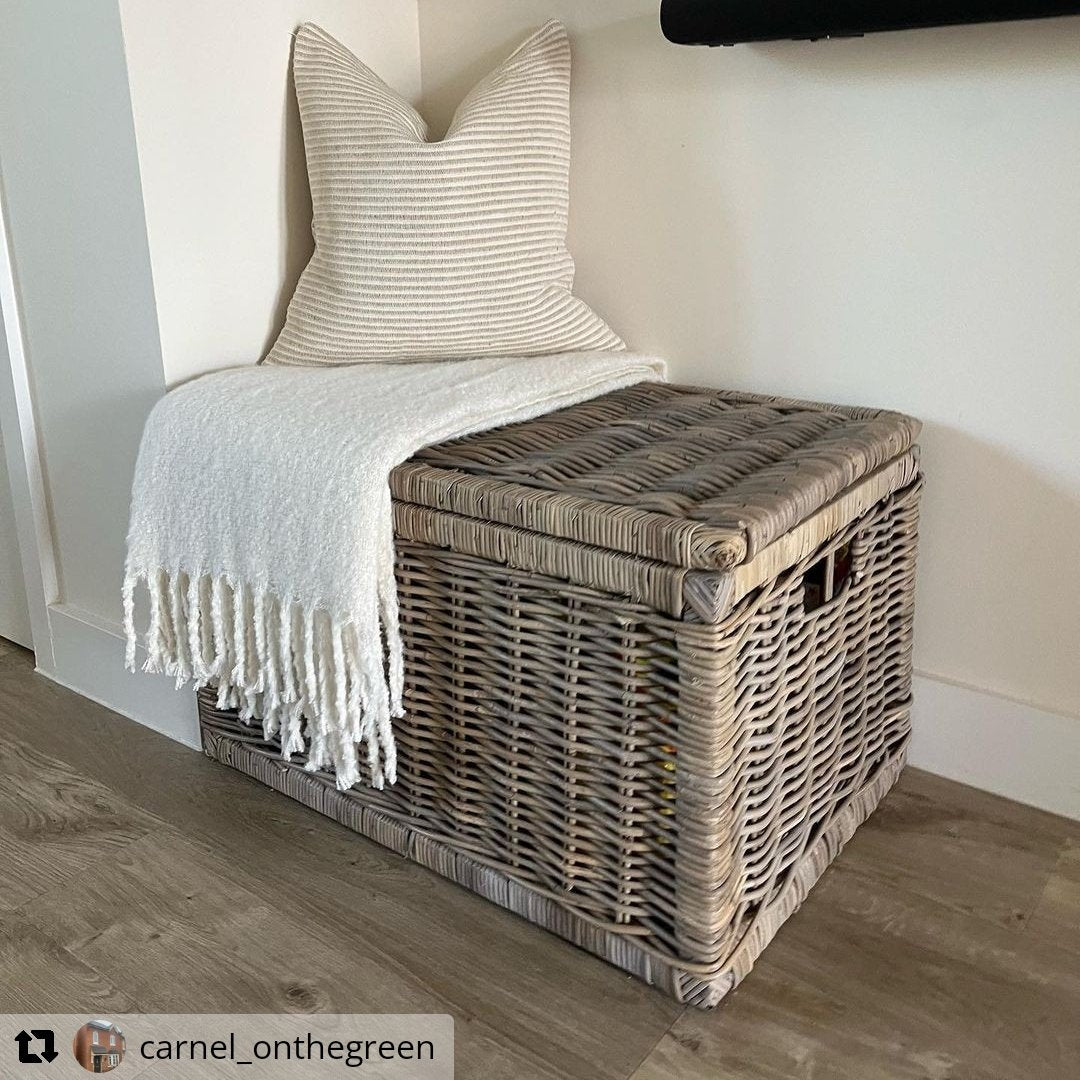 Small Grey Wicker Storage Chest With Lid | Duck Barn Interiors
