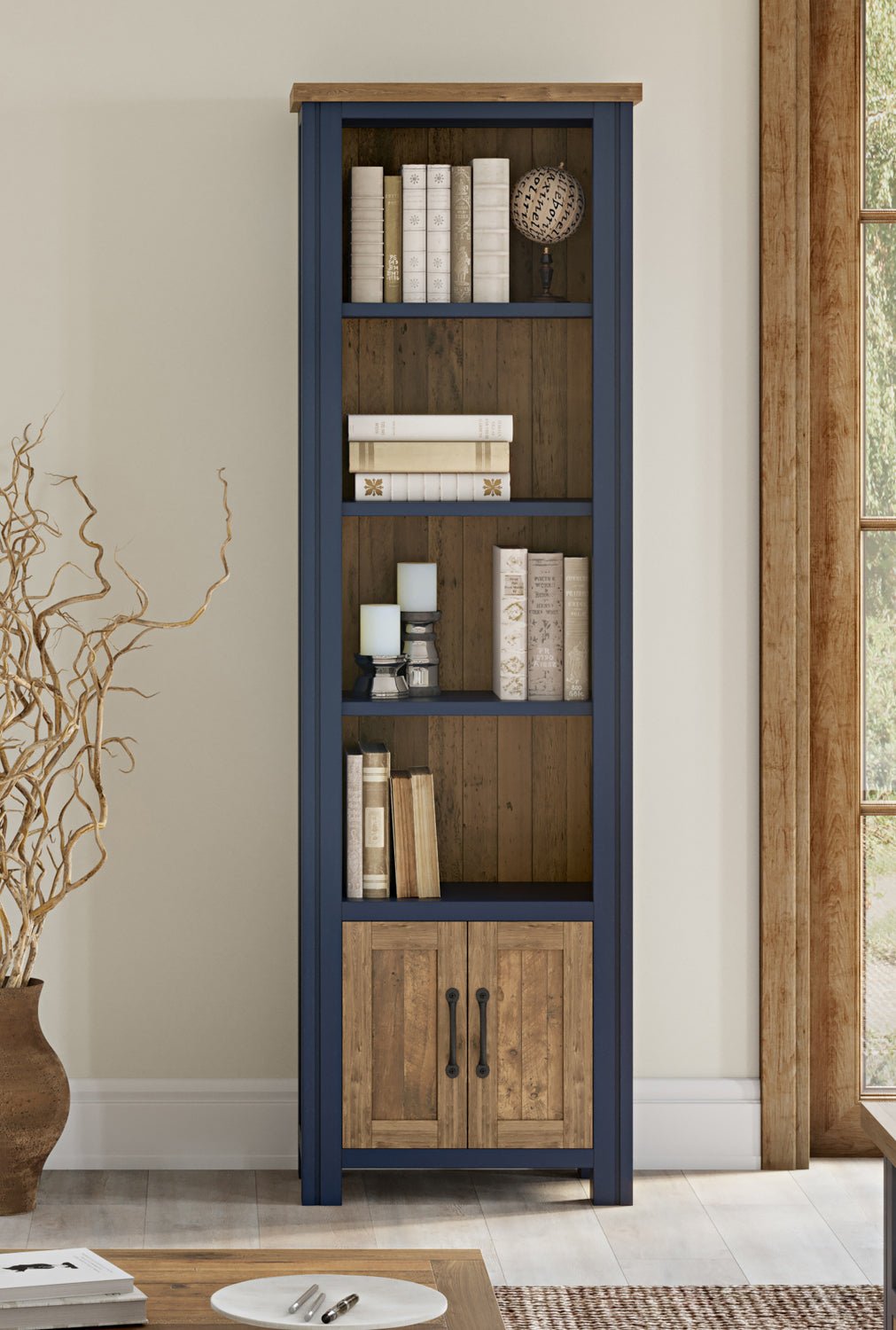 Splash of Blue Narrow Bookcase – Duck Barn Interiors
